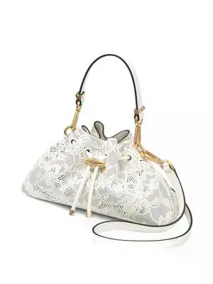 JIMMY CHOO Small Cinch Perforated Lace Shoulder Bag - White