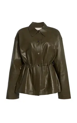 Lafayette 148 New York Leather Gathered-waist Oversized Jacket - Dark Green