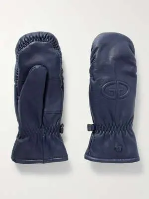 Goldbergh Hilja Logo-Embossed Leather Mittens Navy
