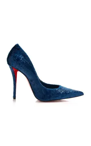 CHRISTIAN LOUBOUTIN Exclusive Miss Z 100mm Velvet-effect Leather Pumps - Navy