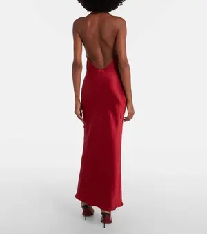 THE SEI Draped Halterneck Silk Gown - Red