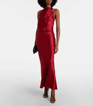 THE SEI Draped Halterneck Silk Gown - Red