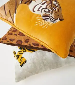 LES-OTTOMANS Embroidered Cotton Velvet Cushion