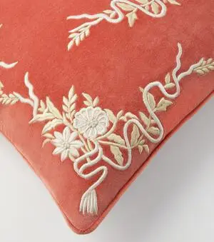 LES-OTTOMANS Embroide Cotton Velvet Cushion