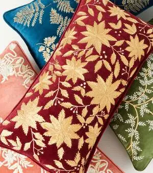 LES-OTTOMANS Embroide Cotton Velvet Cushion