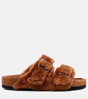 BIRKENSTOCK Arizona Shearling Slides - Brown