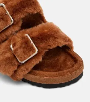 BIRKENSTOCK Arizona Shearling Slides - Brown