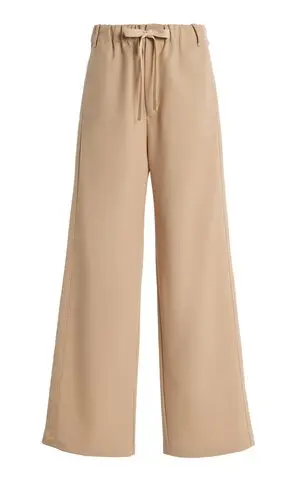 SANDERLAK Drawstring Wool-blend Twill Wide-leg Pants - Neutral