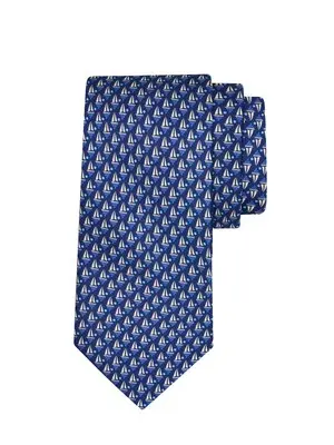 FERRAGAMO Sailing Ship Print Silk Tie - Blue