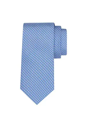 FERRAGAMO Printed Silk Neck Tie Sky Blue