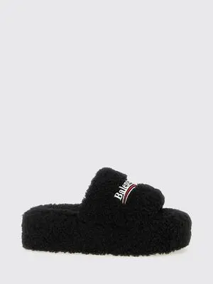 Balenciaga Shearling Lined Platform Slides - Black