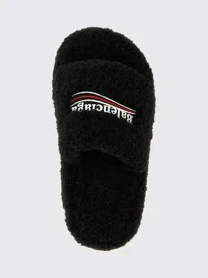 Balenciaga Shearling Lined Platform Slides - Black
