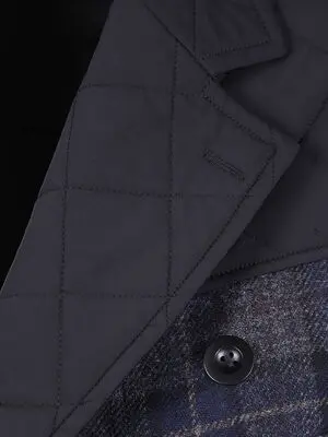 Junya Watanabe Paneled Checked Coat - Navy