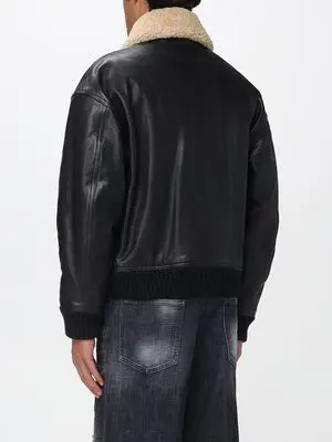 Dsquared2 Leather Bomber Jacket With Shearling Collar