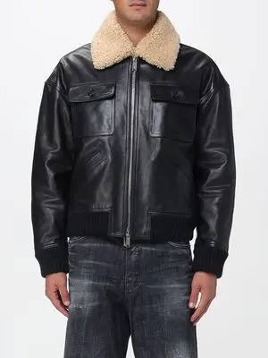 Dsquared2 Leather Bomber Jacket With Shearling Collar - Black