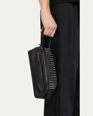 CHRISTIAN LOUBOUTIN Leather Travel Pouch With Spikes - Black/gun