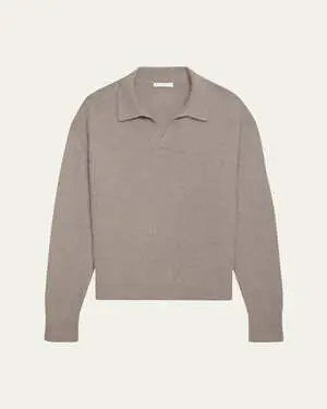 Helmut Lang Relaxed-fit Brushed Wool And Cashmere Johnny Collar Polo Sweater - Fog