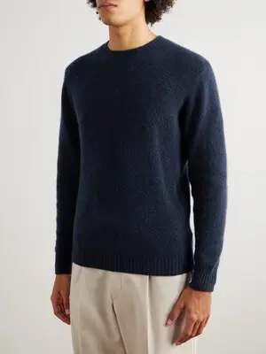 Thom Sweeney Brushed Cashmere-blend Sweater - Blue