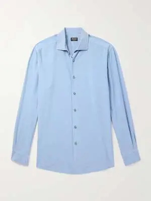 Zegna Zegna - Spread-Collar Mulberry Silk Shirt - Men - Blue - XL Light Blue
