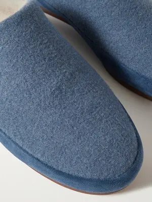 Mulo Suede-trimmed Shearling-lined Wool Slippers - Blue