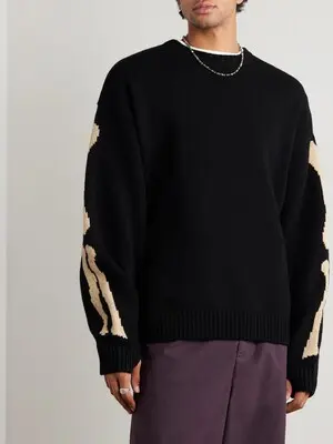 Kapital Oversized Intarsia Wool Sweater - Black