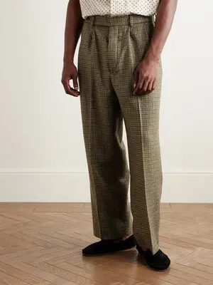 BODE Morris Pleated Houndstooth Wool Trousers