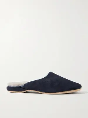 Derek Rose Shearling-lined Suede Slippers - Blue