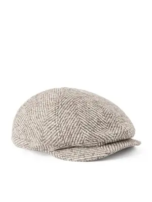 Brunello Cucinelli Herringbone Knitted Flat Cap Neutrals
