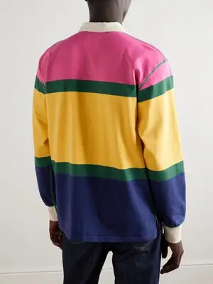 DRAKE'S Striped Cotton Polo Shirt - Yellow