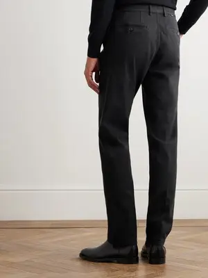Canali Straight-leg Cotton-blend Twill Chino - Black