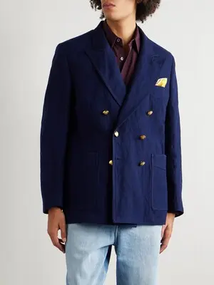 DRAKE'S Mkiii Double-breasted Twill Blazer - Blue