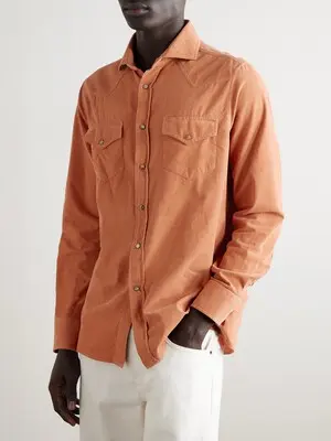 Brunello Cucinelli Cotton-corduroy Western Shirt - Orange