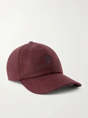 Brunello Cucinelli Logo-embroidered Wool-flannel Baseball Cap - Burgundy