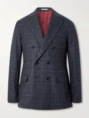 Brunello Cucinelli Checked Double-breasted Cashmere And Virgin Wool-blend Suit Jacket