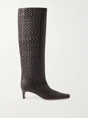 Staud Wally Woven Leather Knee Boots - Brown