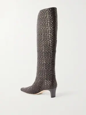 Staud Wally Woven Leather Knee Boots - Brown