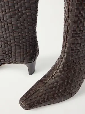 Staud Wally Woven Leather Knee Boots - Brown