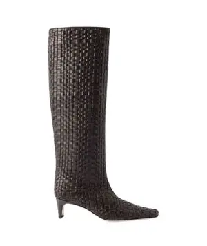 Staud Wally Woven Leather Knee Boots - Dark Brown
