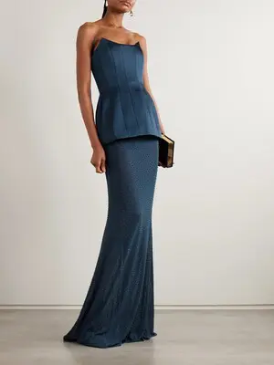 Rebecca Vallance Elivera Paneled Strapless Satin Top - Navy