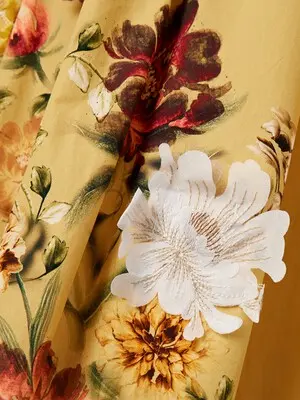 Agua Bendita Barbara Paramo Pleated Appliquéd Floral-print Cotton-poplin Midi Dress