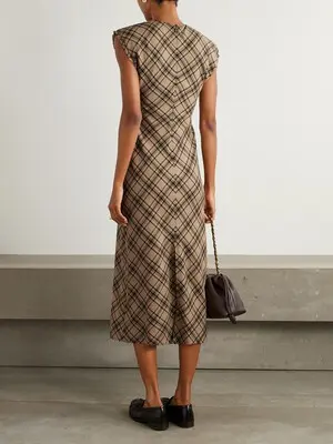 AMI Paris Checked Wool-blend Midi Dress - Brown