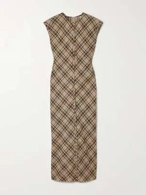 AMI Paris Checked Wool-blend Midi Dress