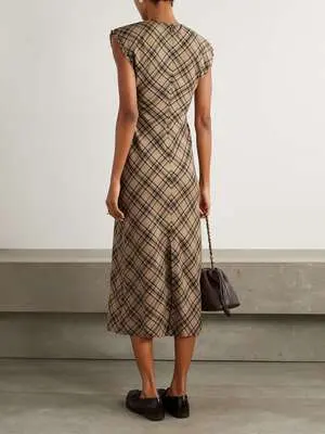 AMI Paris Checked Wool-blend Midi Dress