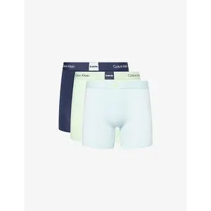 Calvin Klein Icon Stretch-cotton Boxer Briefs Pack Of Three - Green,shore,airy Blue
