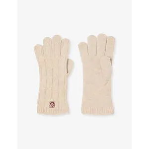 Sandro Logo-embroidered Cable-knit Gloves - Beige