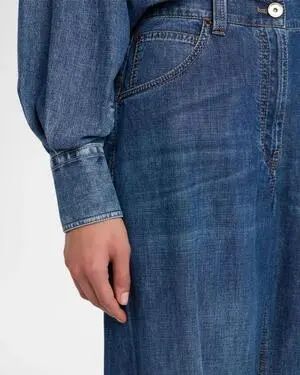 Brunello Cucinelli Lightweight Denim Wide-leg Jeans With Monili Trim - Blue