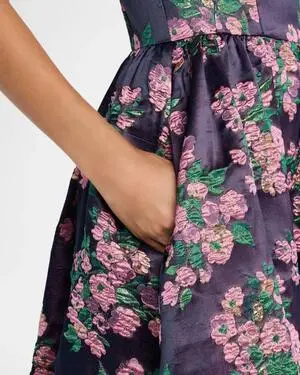 Shoshanna Dana Ruched Metallic Floral Jacquard Maxi Dress - Pink Multi