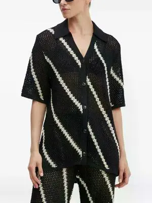 SAMSOE SAMSOE Striped-pattern Short-sleeve Cardigan