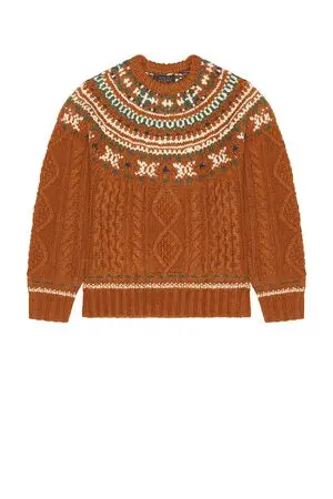 BEAMS Crew Nordic Cable Sweater - Brick