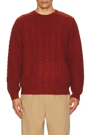 BEAMS Crew Cable 5g Sweater - Brick